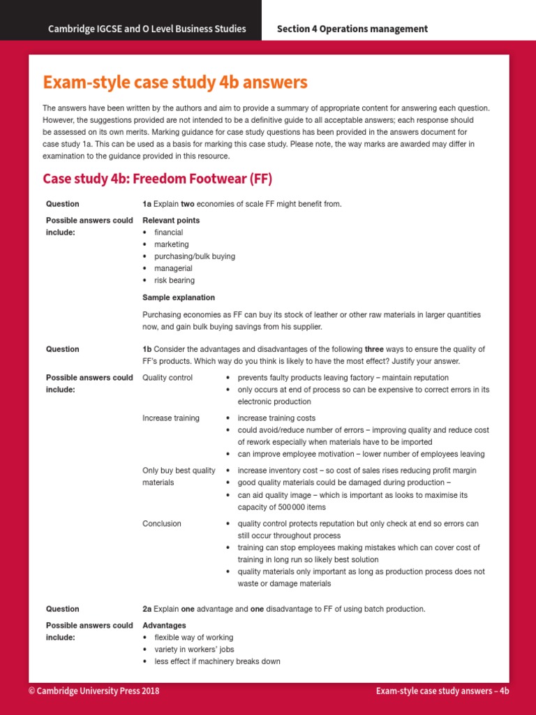 IGCSE-OL Bus Sec 4 Answers To Case Study Enhanced 4B | PDF