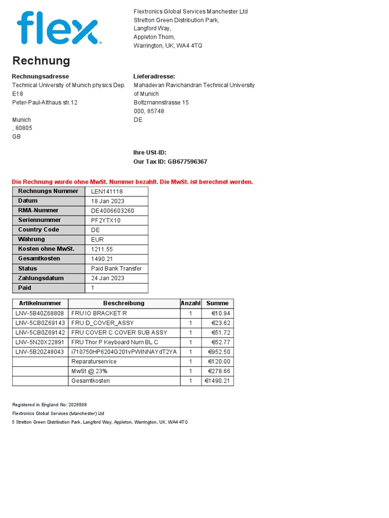 S Flex Rechnung