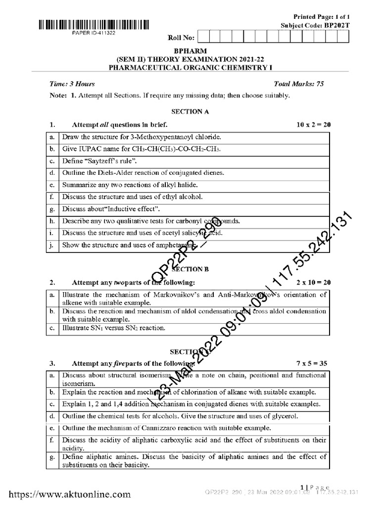 Bpharm 2 Sem Pharmaceutical Organic Chemistry 1 Bp202t 2022 | PDF
