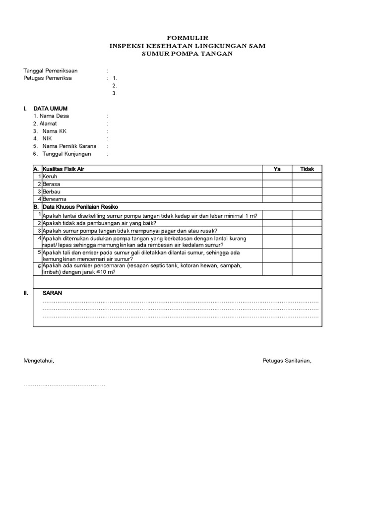 Formulir IKL SAM Sumur Pompa Tangan | PDF