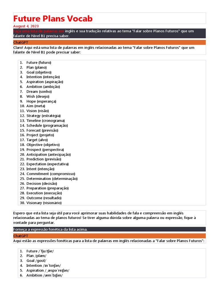 Future Plans Vocab | PDF