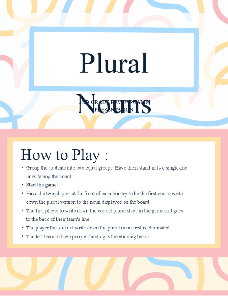 Plural Nouns Review Game Presentation in Blue Yellow Pink Playful Style ...
