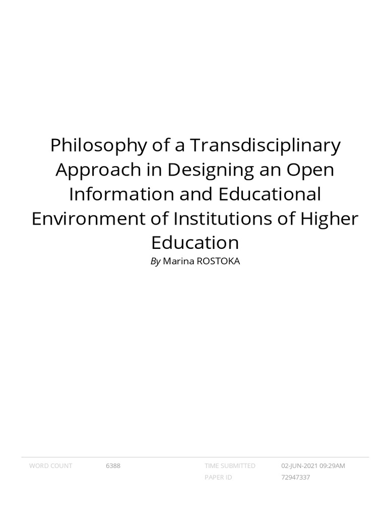 Philosophy of A Transdisciplinary Approach in Desi | PDF Philosophy of A Transdisciplinary Approach in Desi | PDF