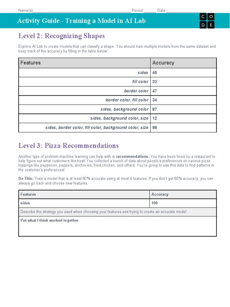U7L06 - Activity Guide - Training A Model in AI Lab Lesson 6 | PDF | Artificial Intelligence ...
