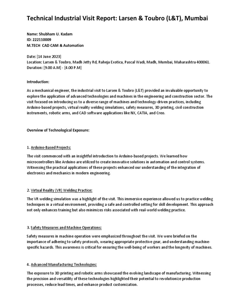 Technical Industrial Visit Report | PDF | Simulation | Computer Aided Design