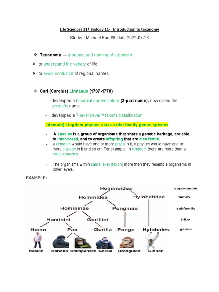 Introduction to Taxonomy in Biology | PDF | Taxonomy (Biology) | Genus