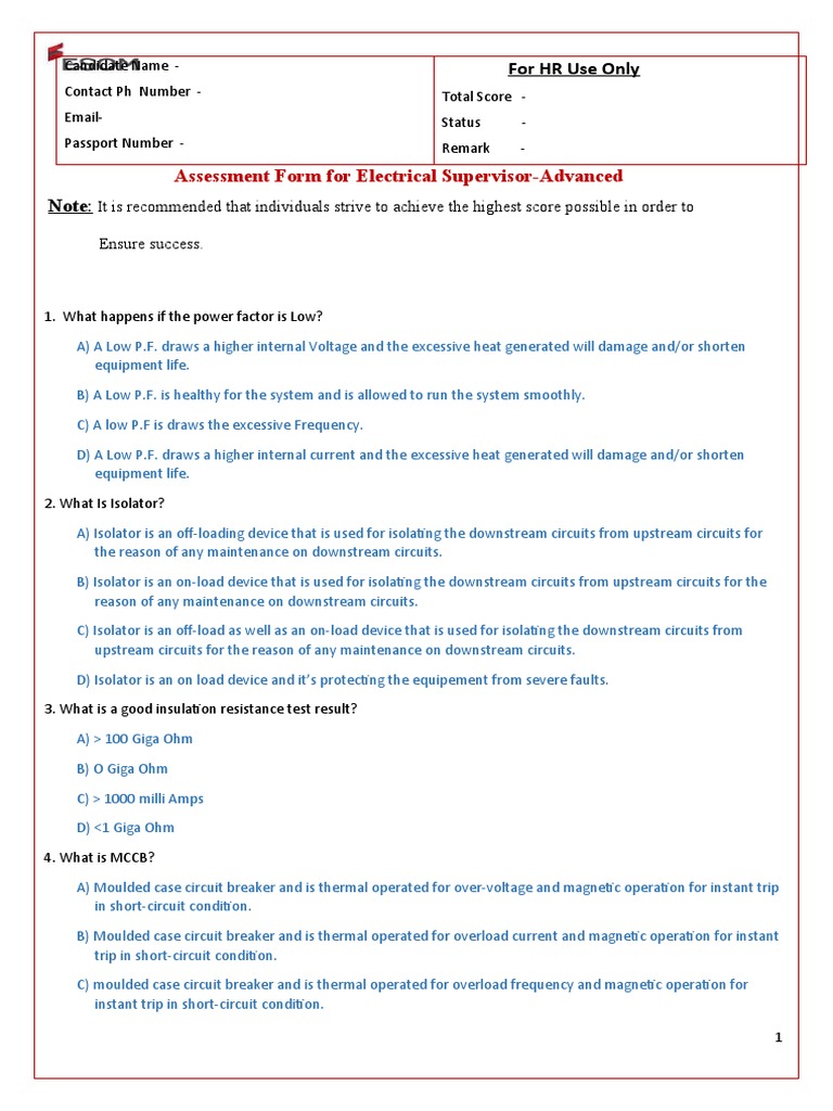 Electrical Supervisor Exam Guide | PDF | Electrical Equipment | Electronics