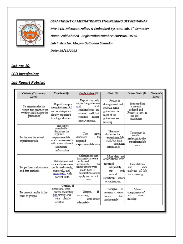 Lab 10 | PDF | Liquid Crystal Display | Computing