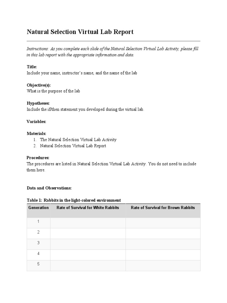 05 02 Natural Selection Lab Report | PDF | Predation | Adaptation