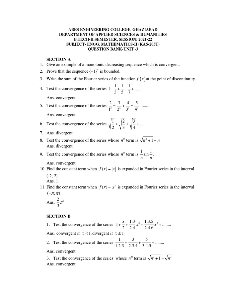 Question bank_Unit 3_Mathematics II | PDF | Complex Analysis | Special Functions