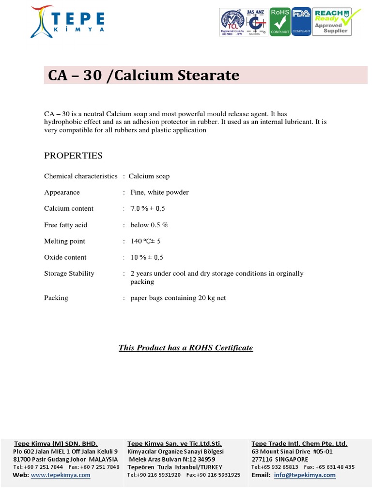 Calcium Stearate CA-30 TDS | PDF