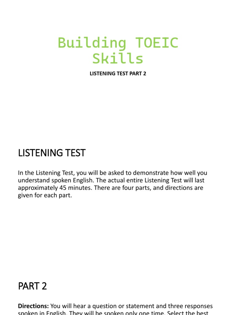 Building TOEIC Skills Listening Part 2 | PDF