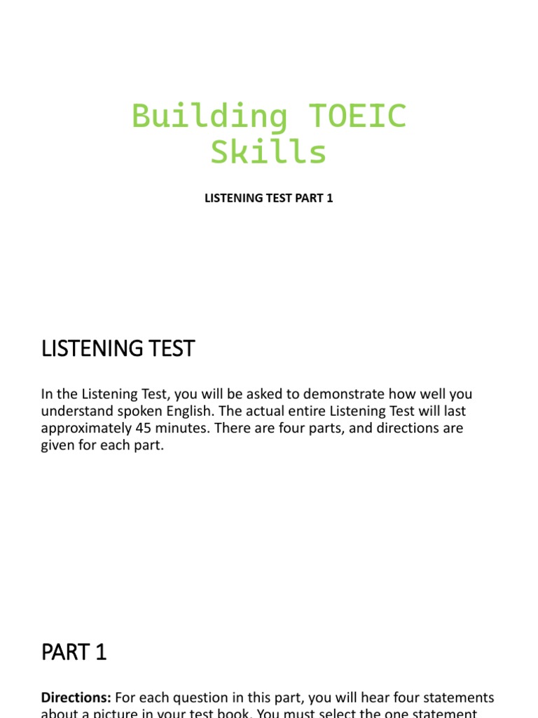 Building Toeic Skills Listening Test Part 1 | PDF