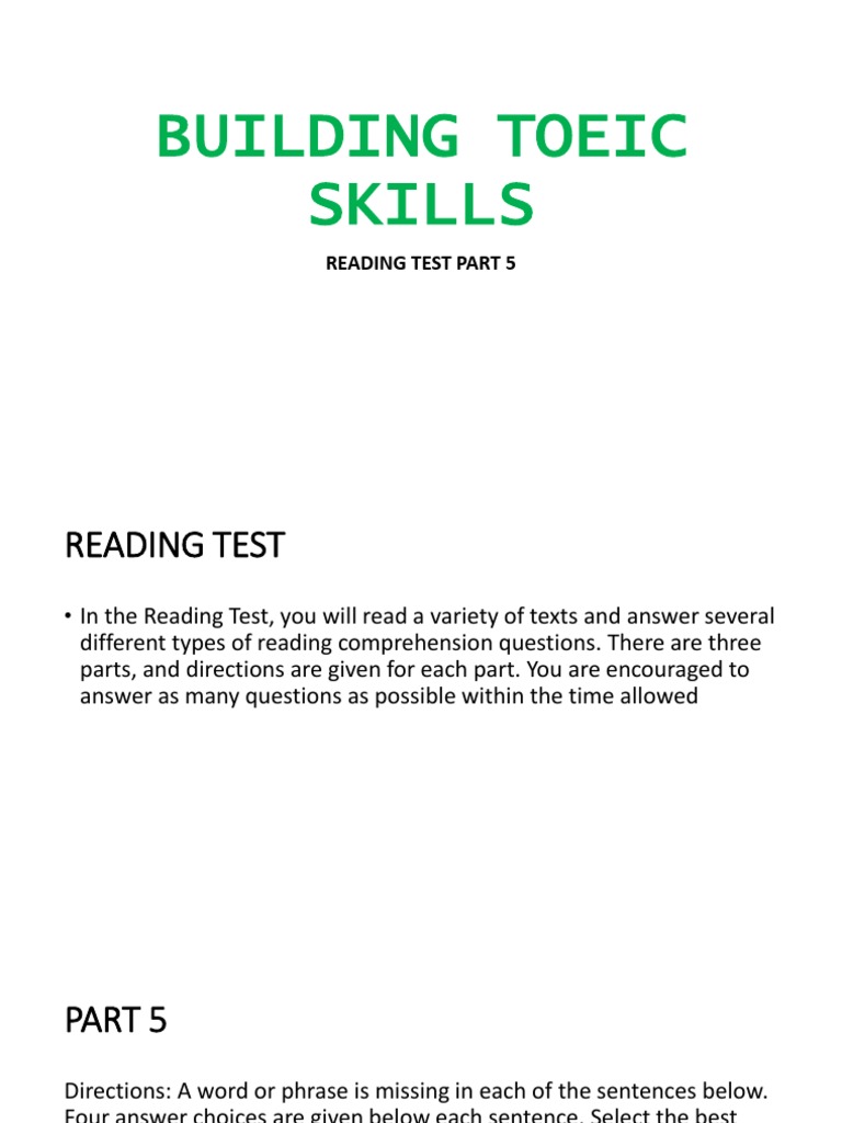 Building Toeic Skills Reading Part 5 | PDF