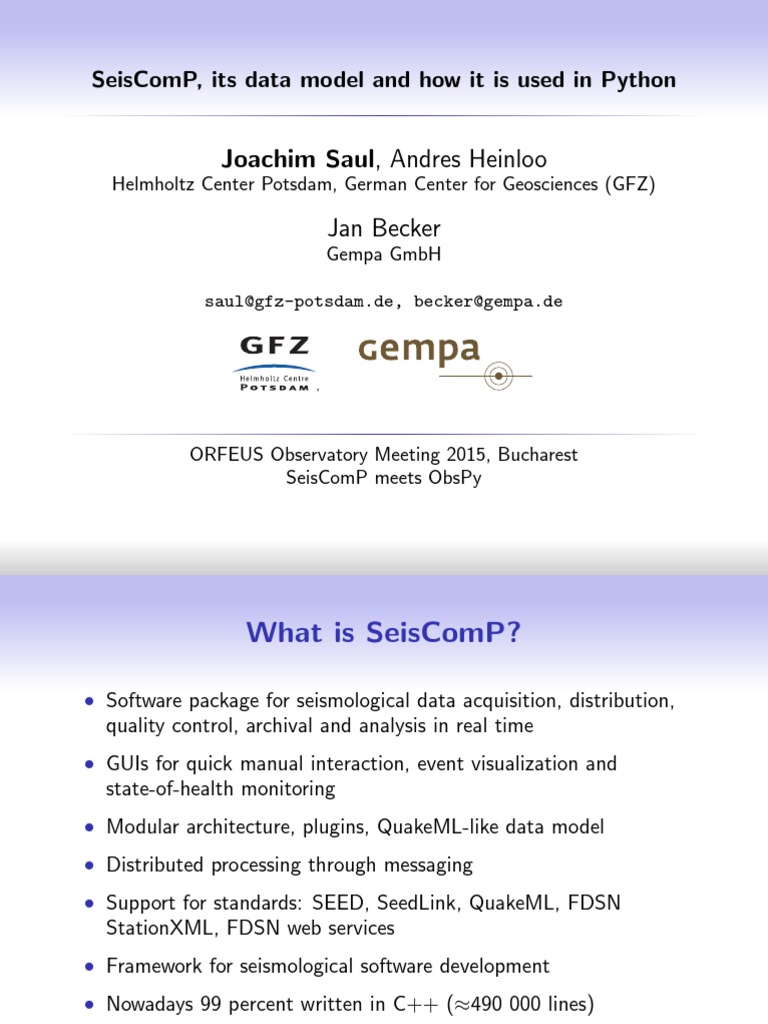 23sept2015 06 J.saul-SeisComP-its Data Model and How It Is Used in Python | PDF