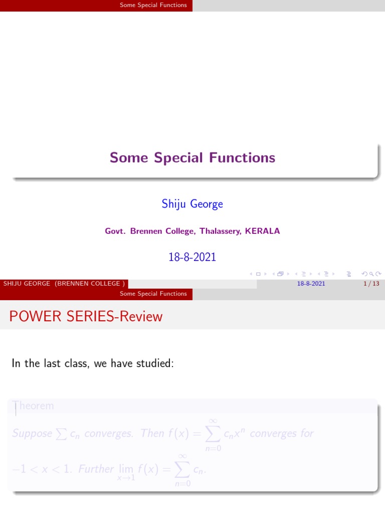 Power Series Solution | PDF | Limit (Mathematics) | Complex Analysis