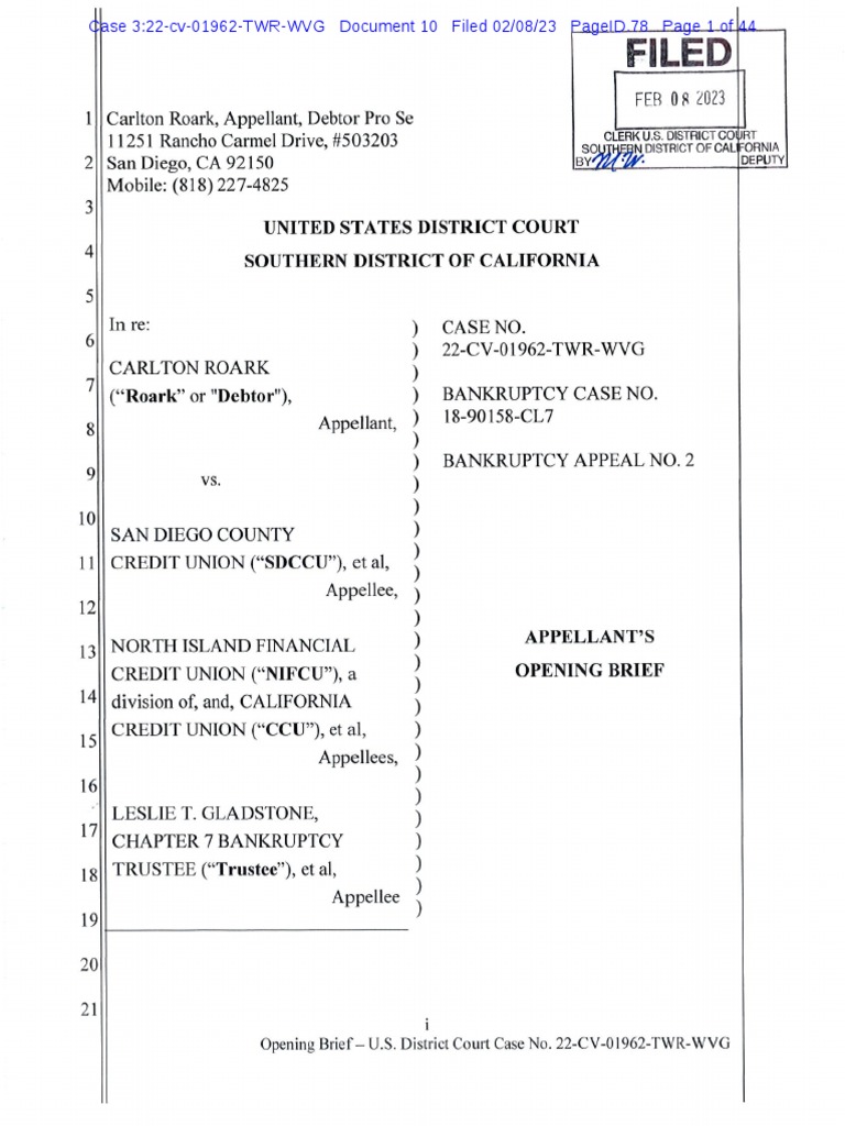 U.S.District Court Opening and Reply Brief (Case No. 22-CV-01962-TWR-WVG) | PDF