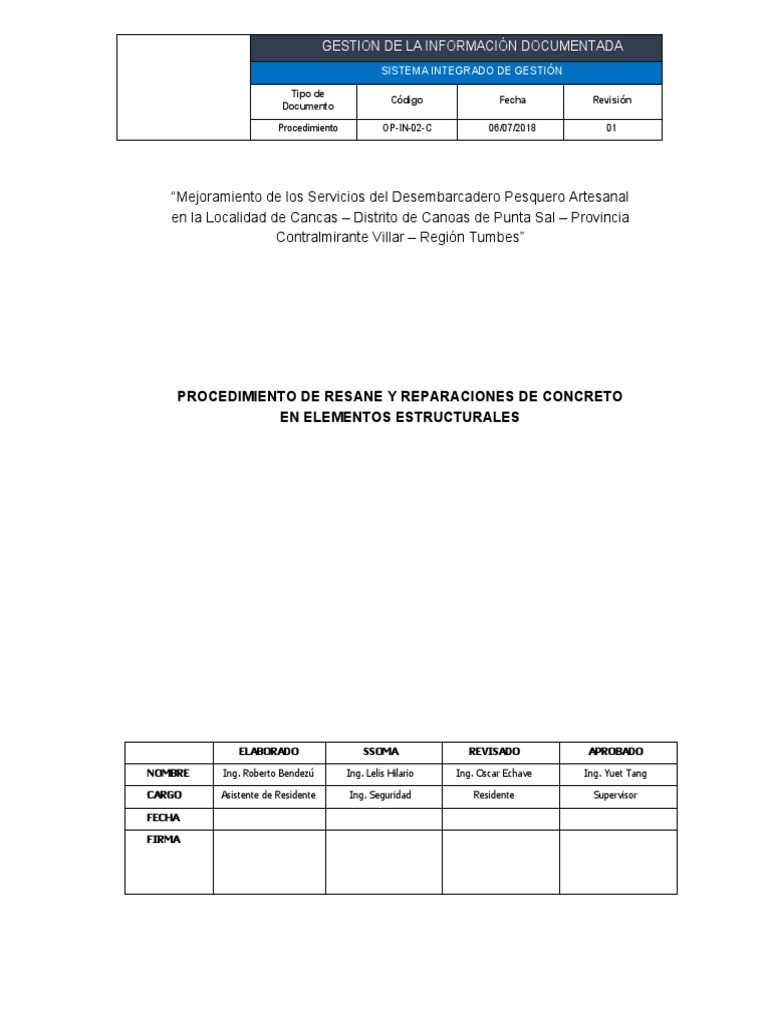 Proc. Resane y Reparacion 07.07.18 - Rev04 | PDF | Hormigón | Seguridad ...