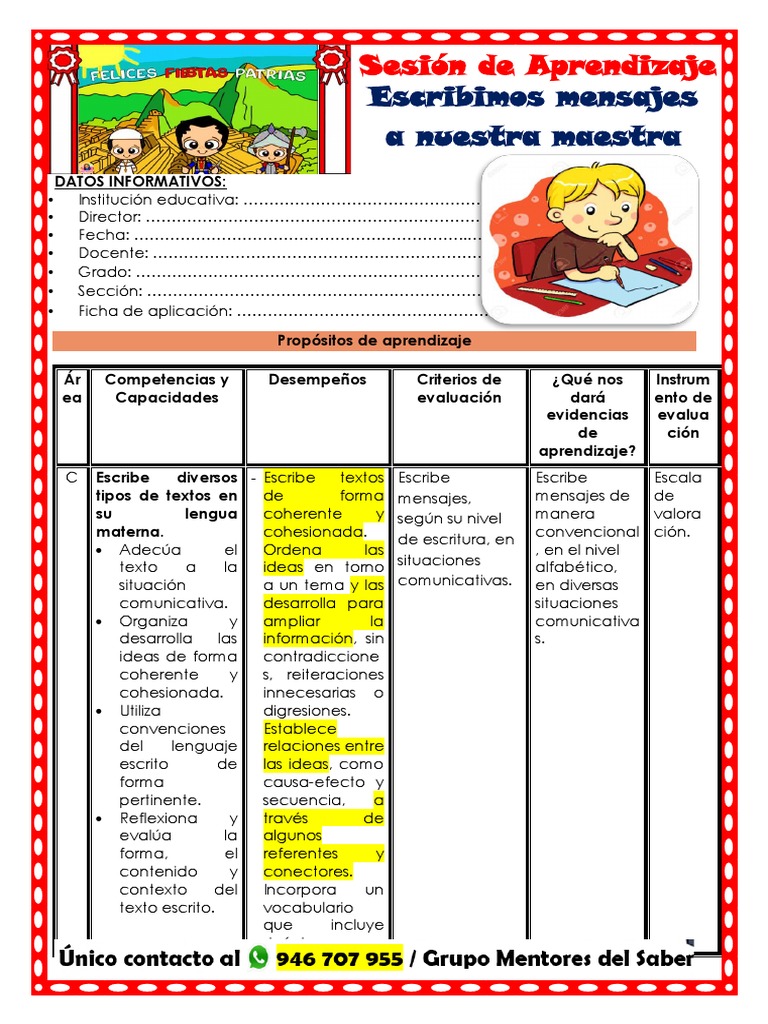 3° SESIÓN DÍA 1 COM ESCRIBIMOS MENSAJES A NUESTRA MAESTRA UNIDAD 5 ...