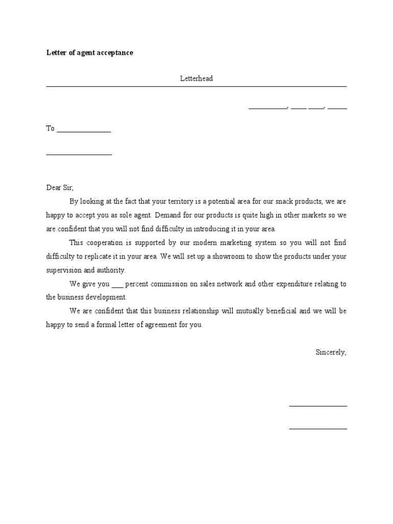 Letter of Agent Acceptance | PDF