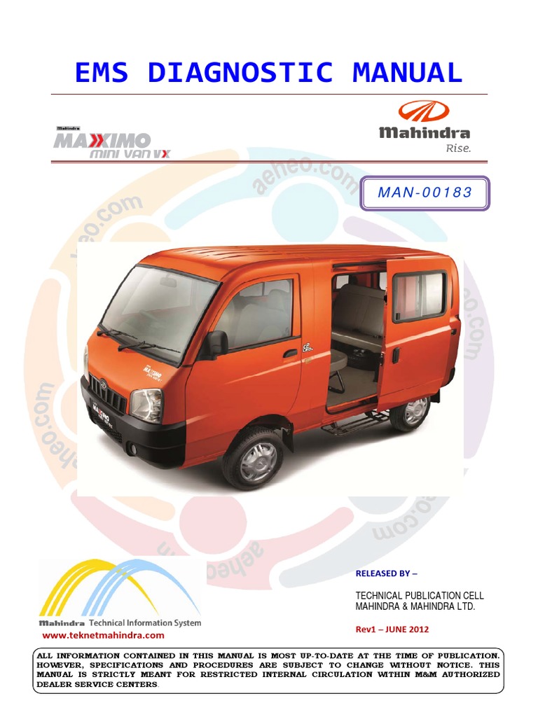 Mahindra Maxximo Minivan VX EMS Diagnostic Manual MAN 00183 Rev 1 | PDF