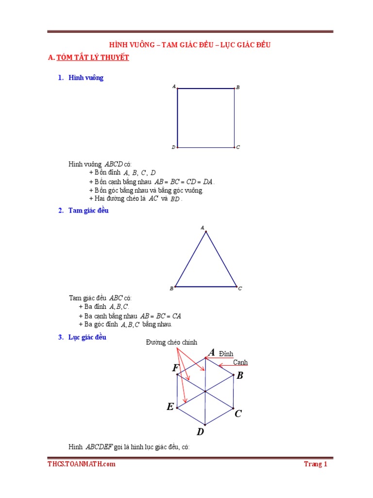 Tom Tat Ly Thuyet Va Bai Tap Trac Nghiem Hinh Tam Giac Deu Hinh Vuong Hinh Luc Giac Deu | PDF
