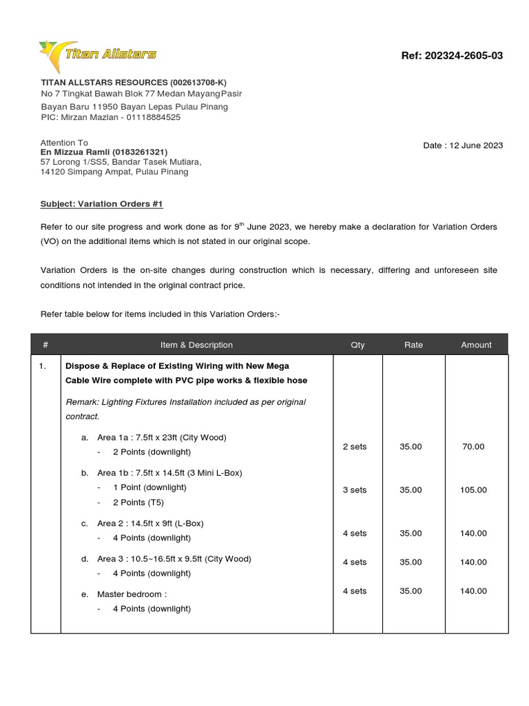 Letter Variation Order 1 202324-2605-03 | Download Free PDF | Equipment ...