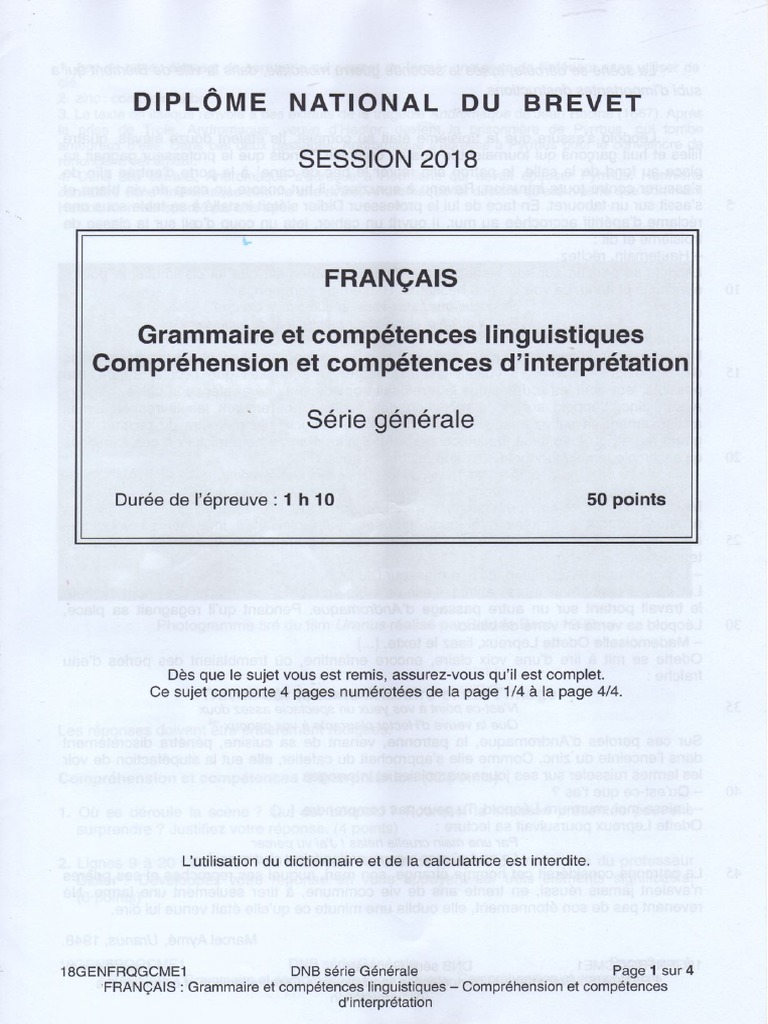DNB 2018 - Sujet | PDF