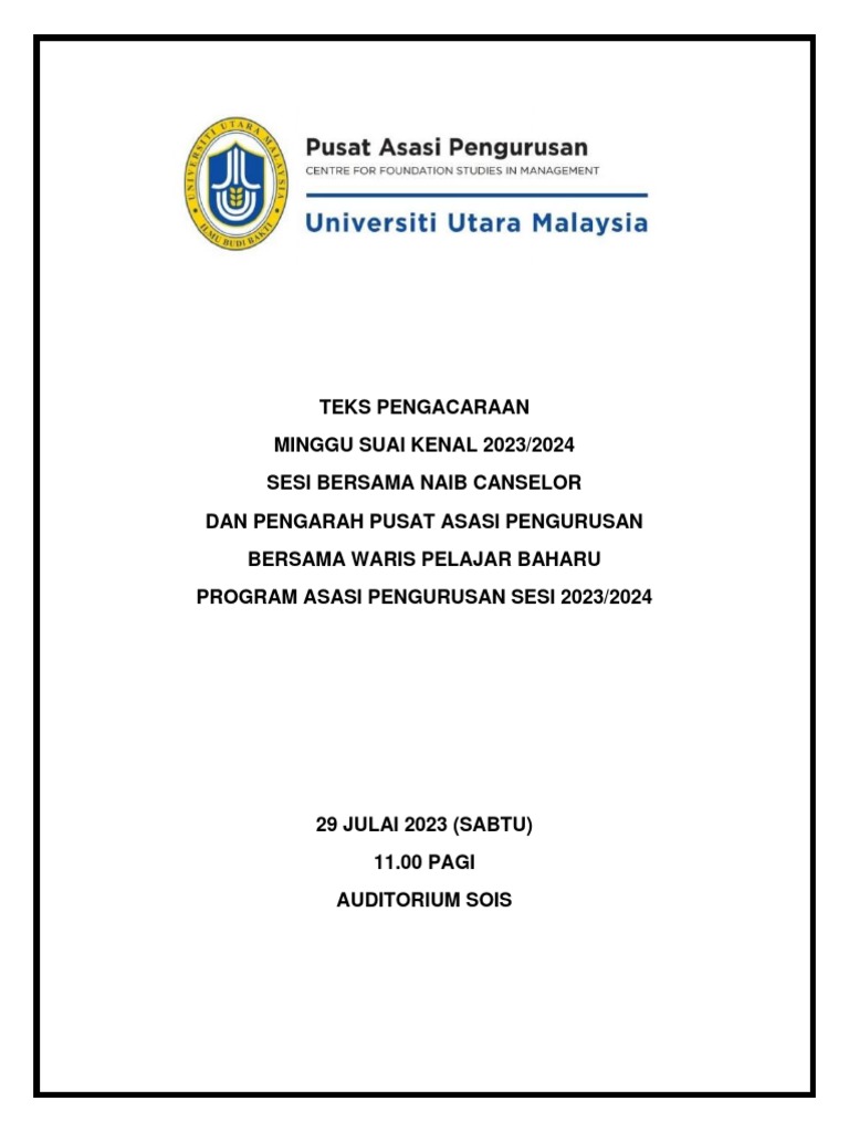 Minggu Suai Kenal Program Asasi UUM 2023 | PDF | Karier & Perkembangan