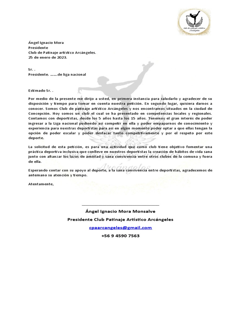 Carta para Ingreso A Liga Nacional | PDF