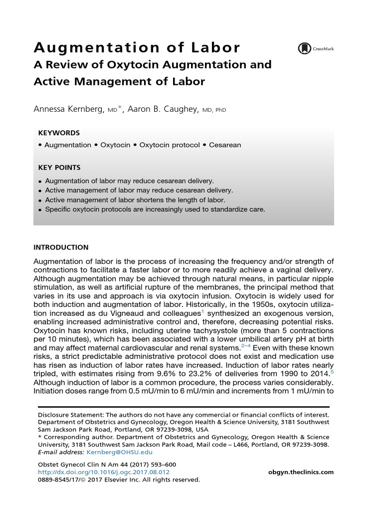 Augmentation of labor a review of oxitocin and active management | PDF ...