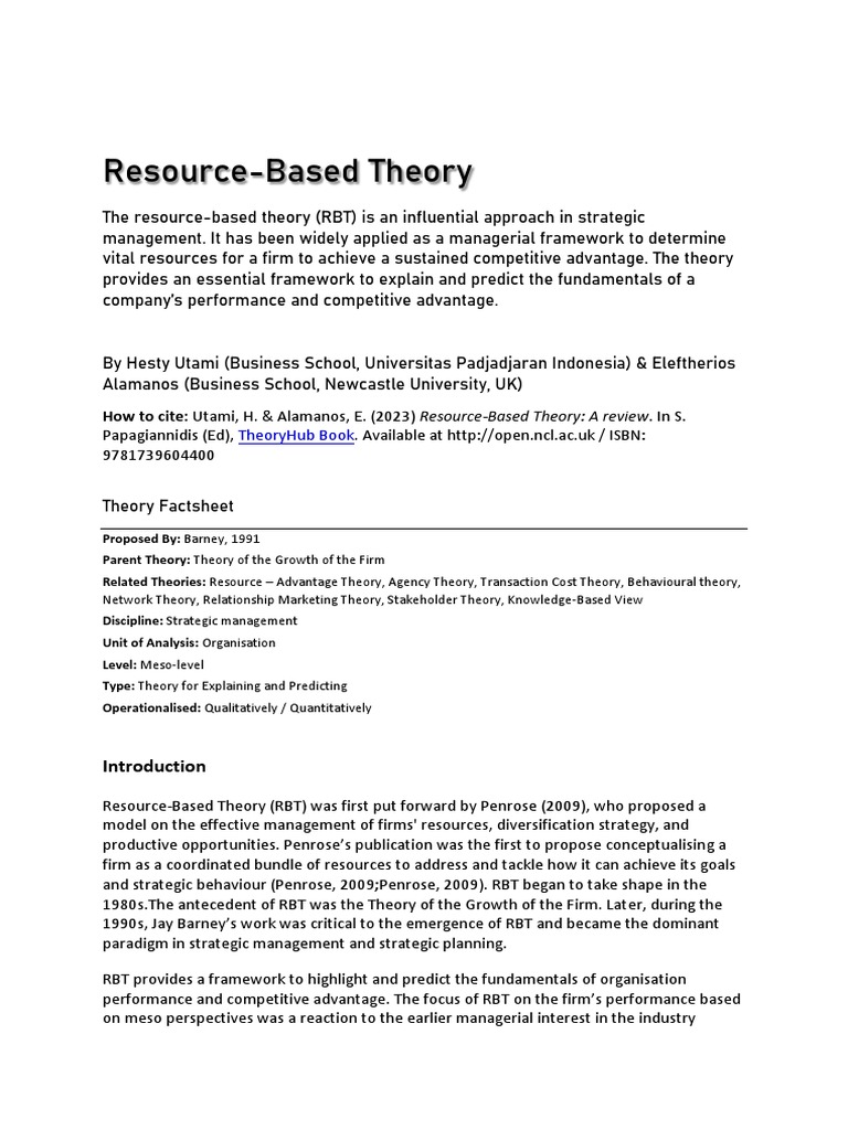 Resource Based Theory | PDF