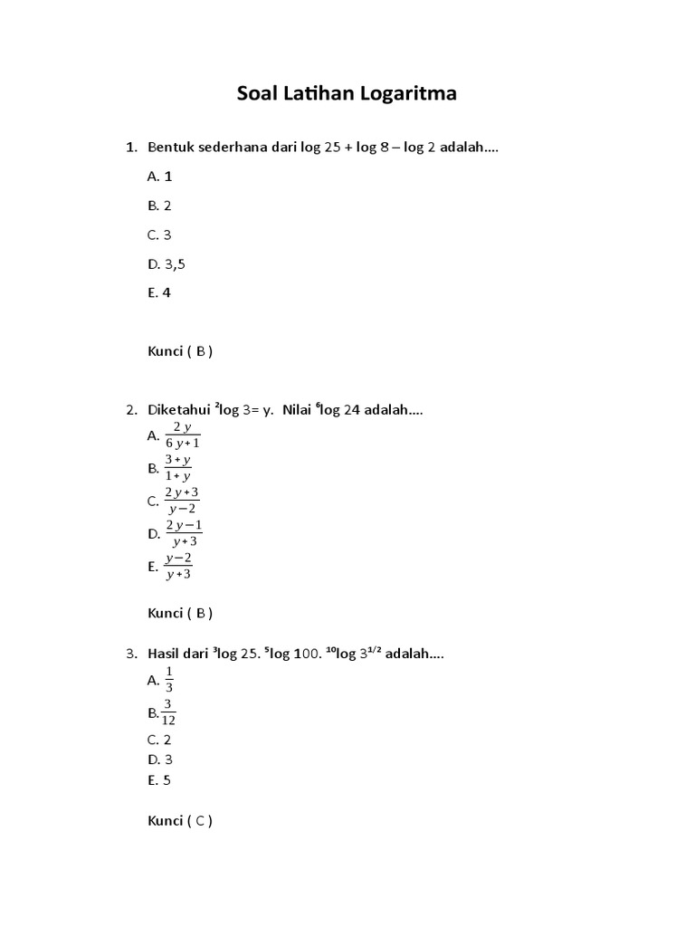 Soal Latihan Logaritma | PDF