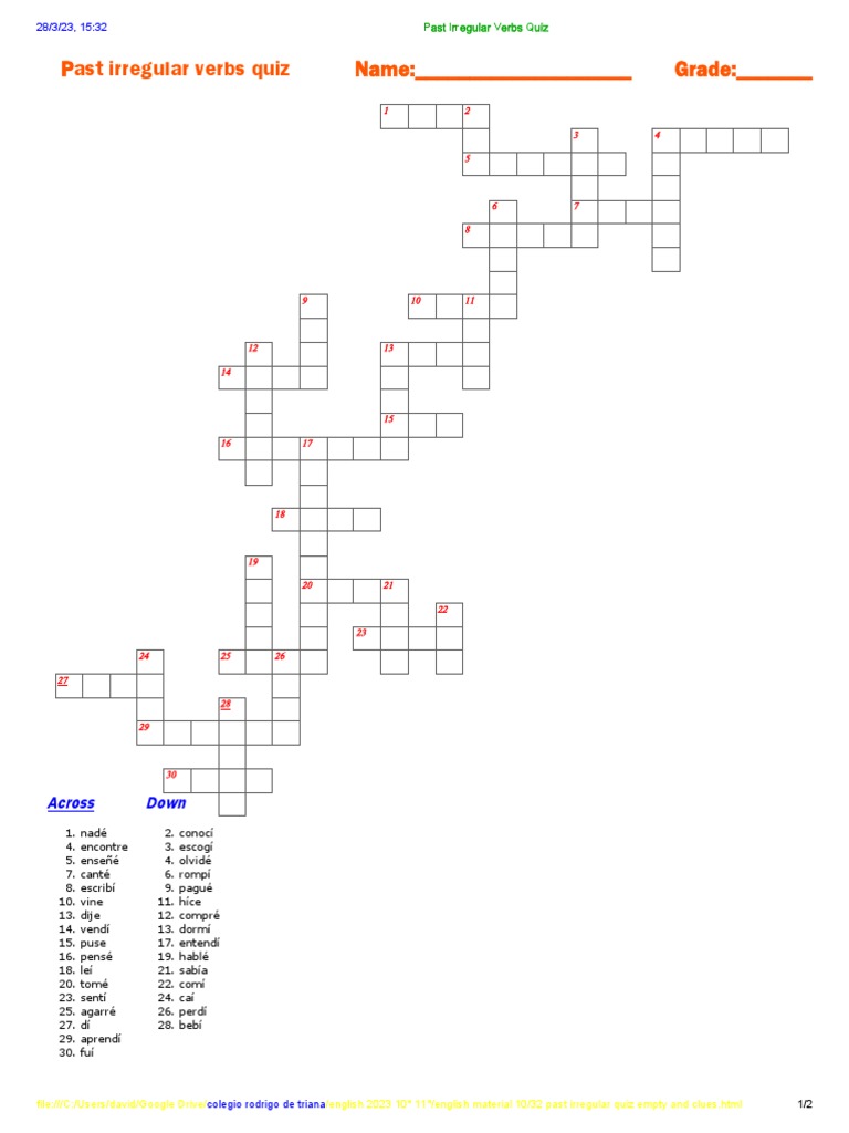 30 Past Irregular Verbs Quiz | PDF