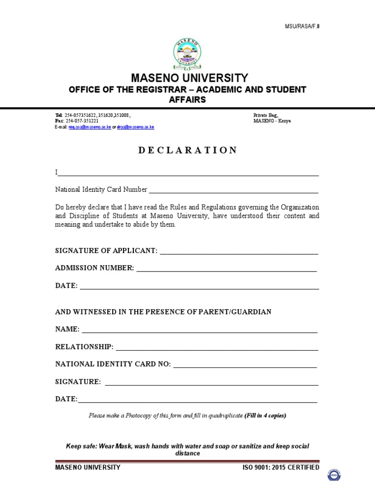 Students Declaration Form | PDF