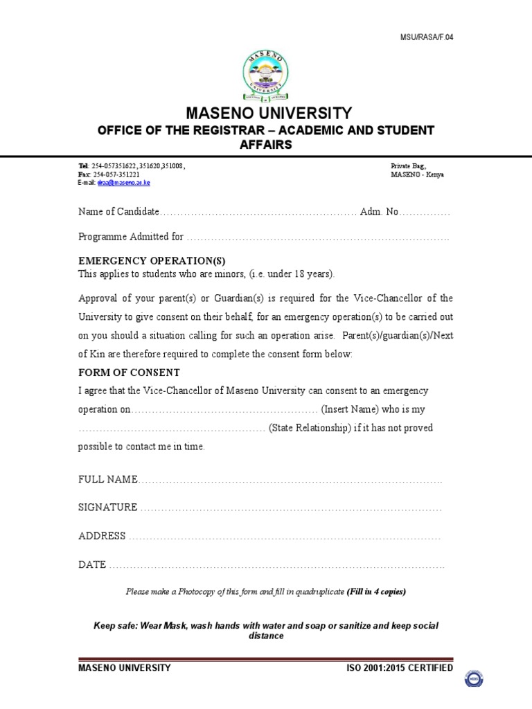 Students Emergency Operation Form | PDF