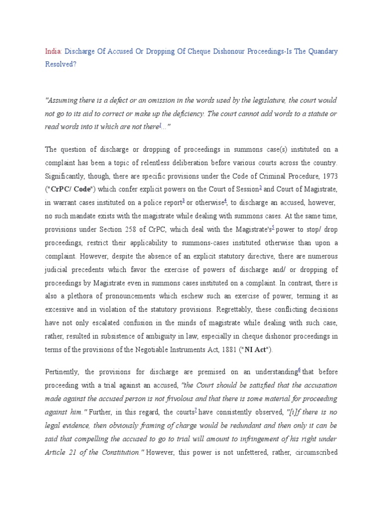 Discharge of Accused in 138 NI Act Cases | PDF | Magistrate | Supreme ...