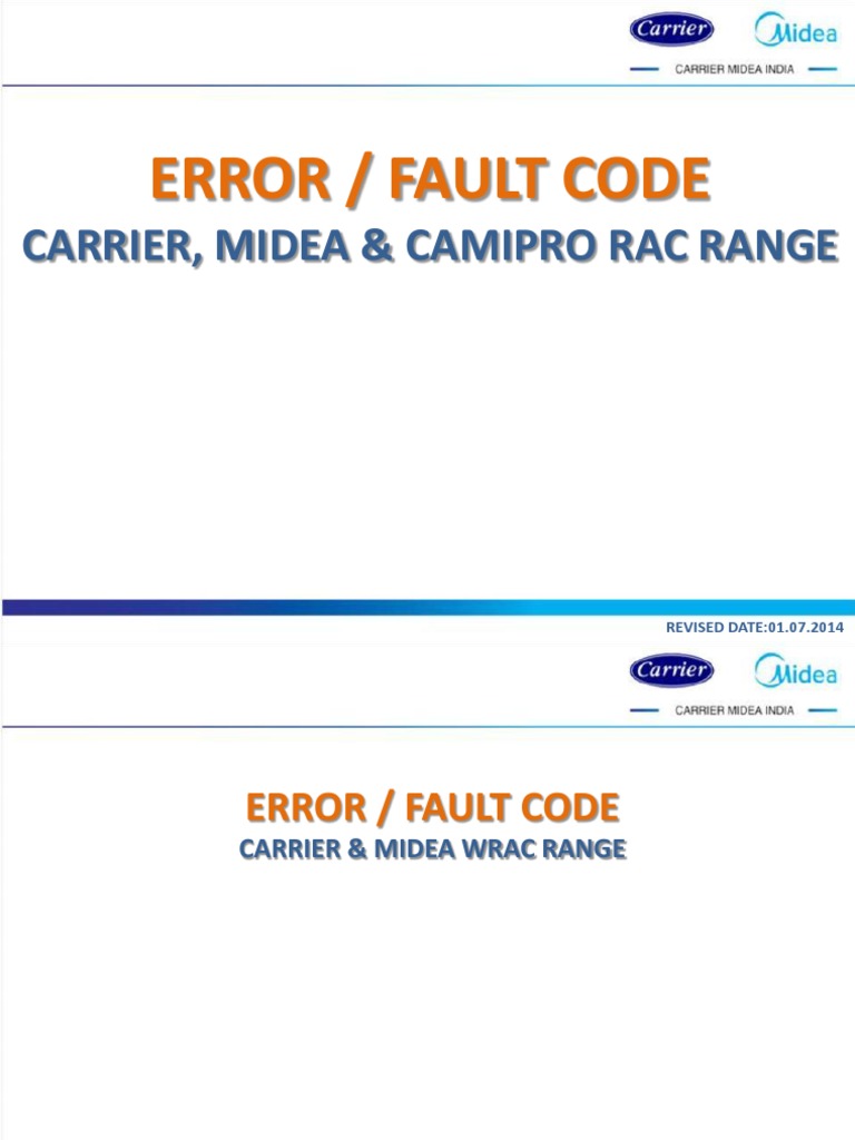 Error Code - Carrier, Midea & Camipro Rac Range-010714 | PDF | Air ...