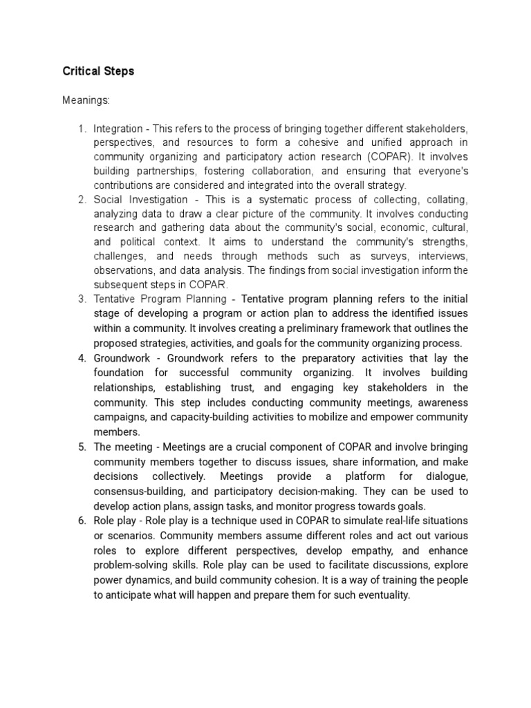COPAR - Critical Steps | PDF | Community | Evaluation