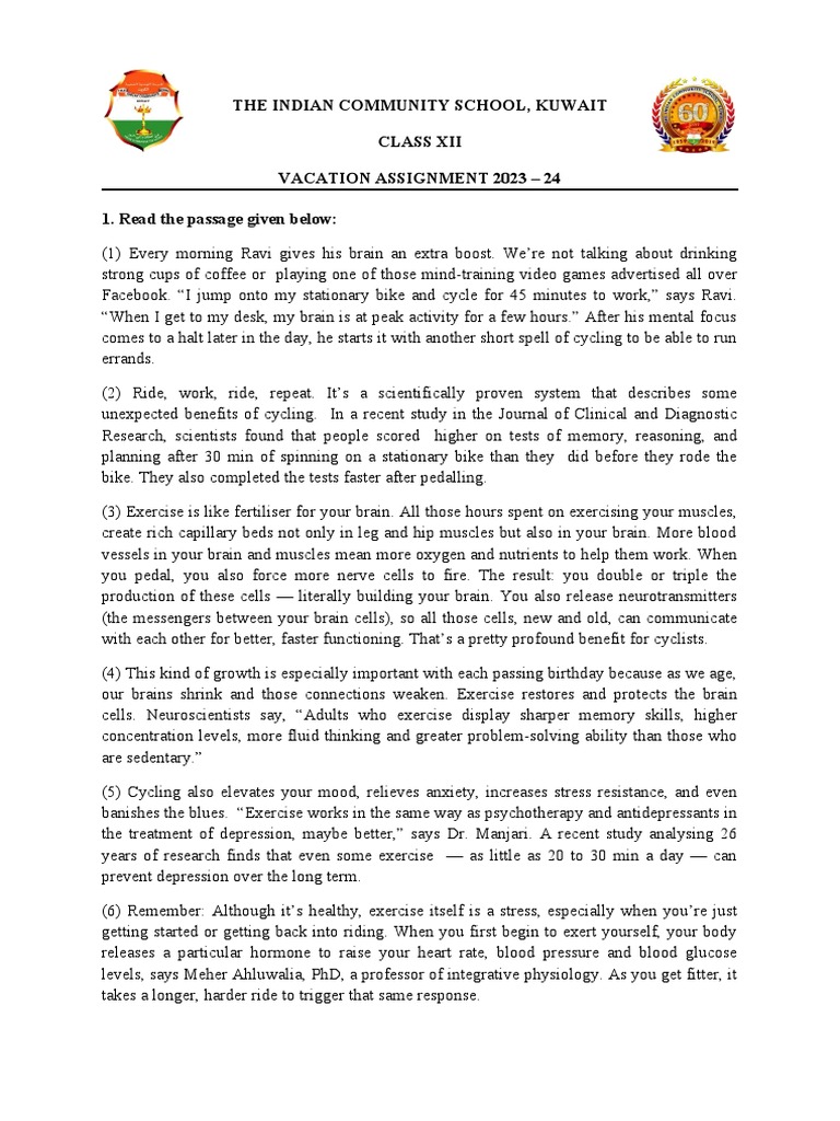 Class 12 English - Vacation Assignment | PDF