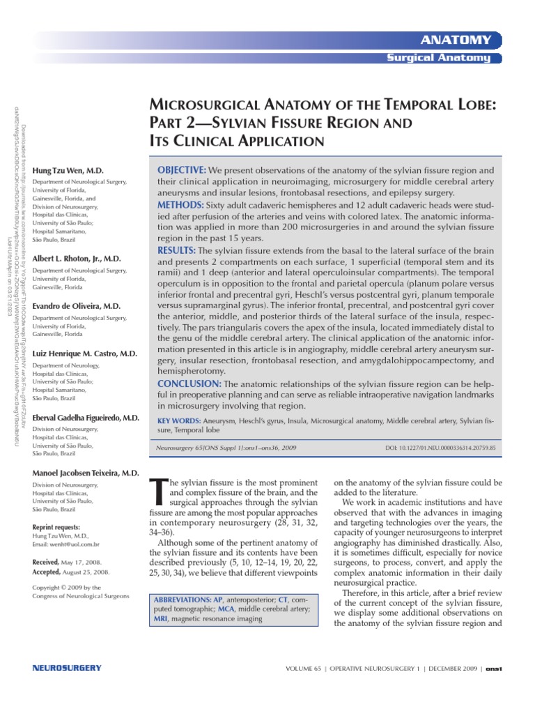 Microsurgical Anatomy of The Temporal Lobe Part.1 | PDF | Frontal Lobe ...