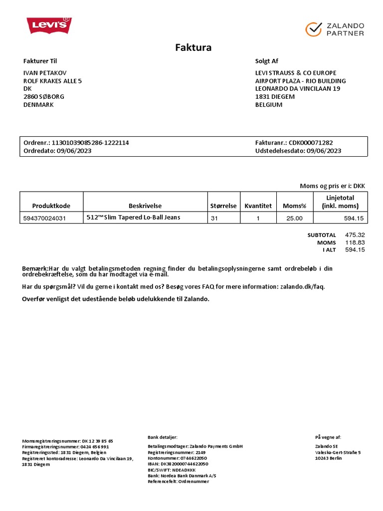 Zalando Kvittering 2 Ivan | PDF