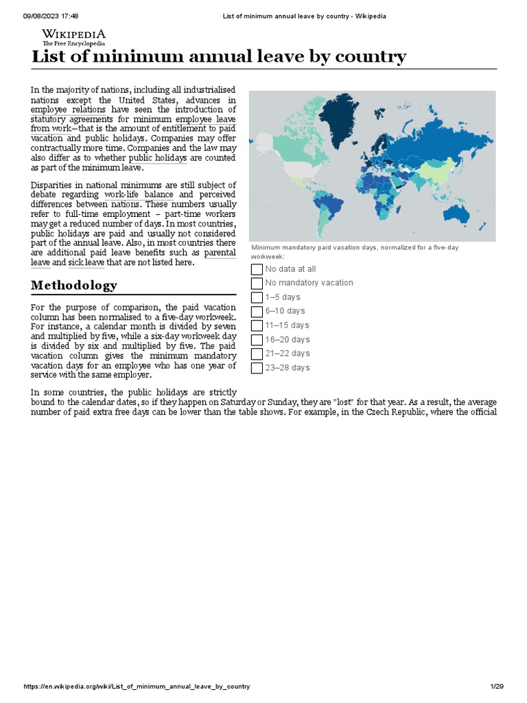 List of Minimum Annual Leave by Country - Wikipedia | PDF | Annual ...