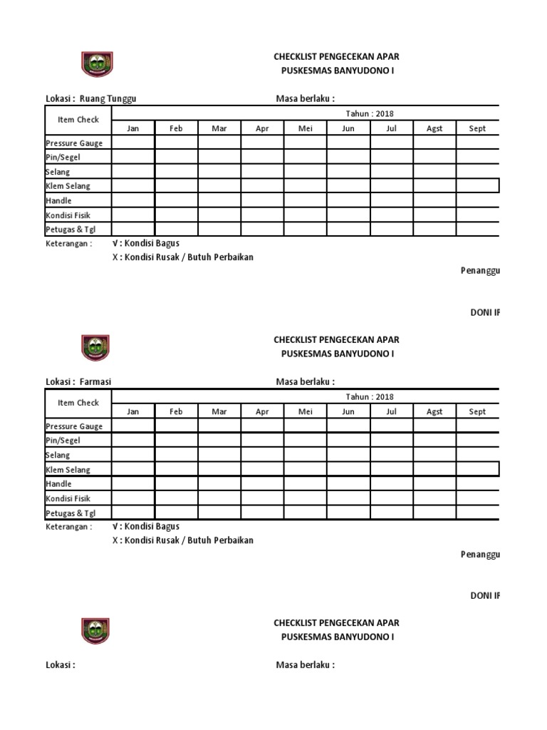 Checklist Pengecekan APAR 2018-2019 | PDF
