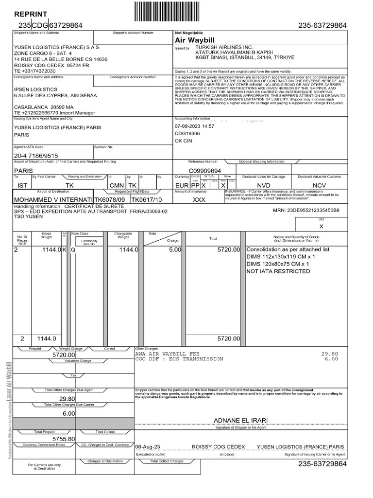 MAWB - Copy For Shipping Advice - 235 63729864 | PDF