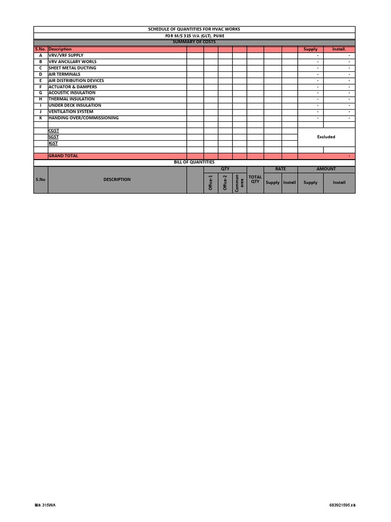 R-0 Boq Hvac | PDF | Duct (Flow) | Pipe (Fluid Conveyance)