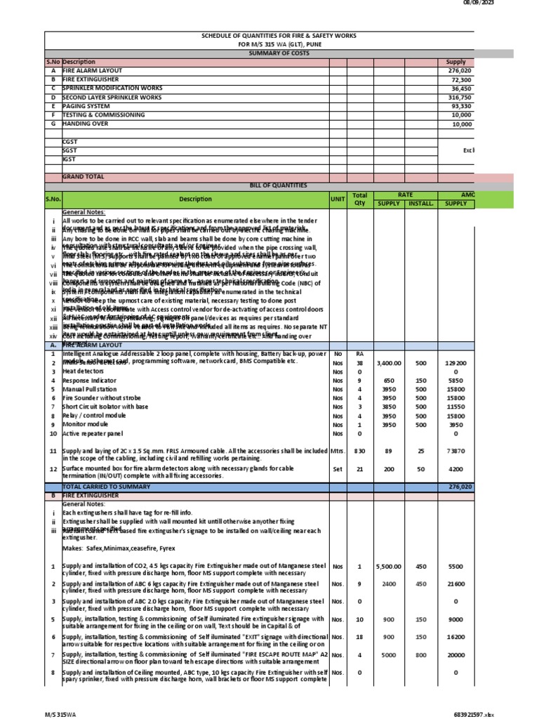 R-0 BOQ Fire & Safety | PDF | Pipe (Fluid Conveyance) | Building Materials