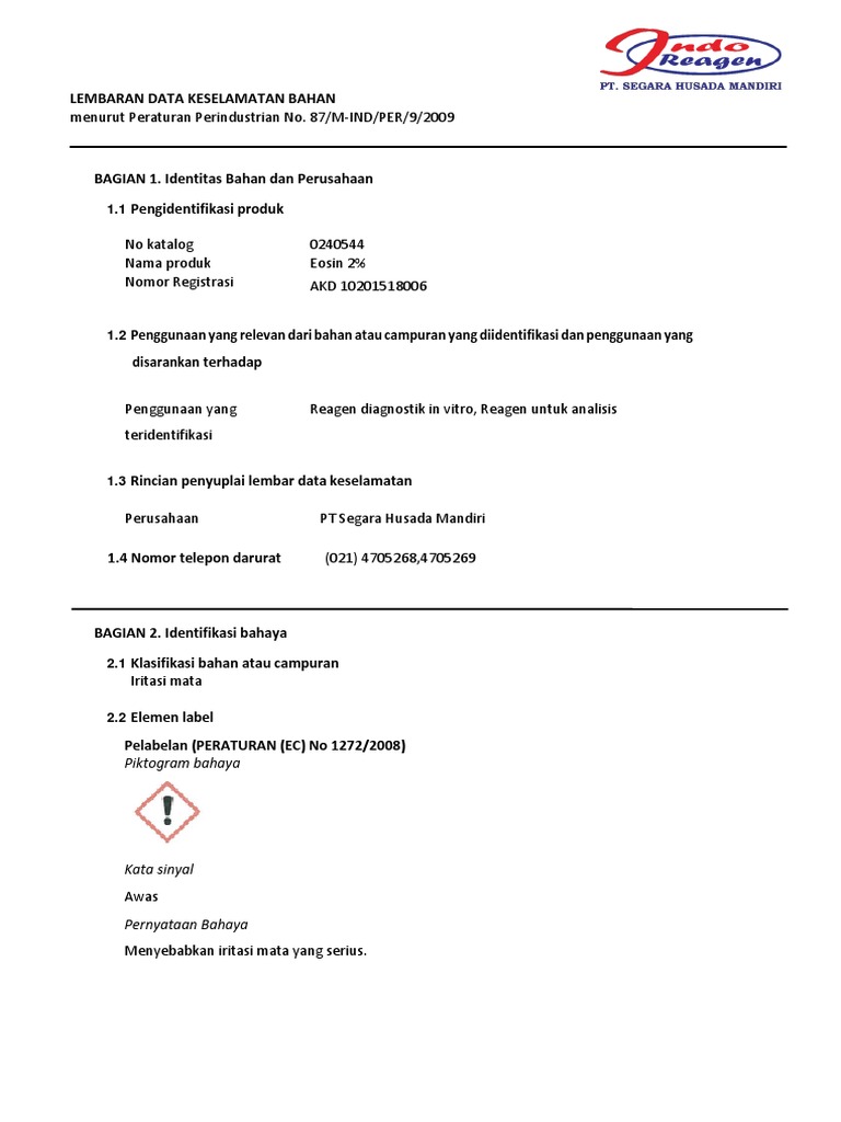 MSDS Indoreagen Eosin 2% | PDF