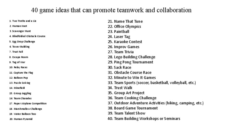Presentation of Ideas That Can Promote Teamwork and Collaboration | PDF