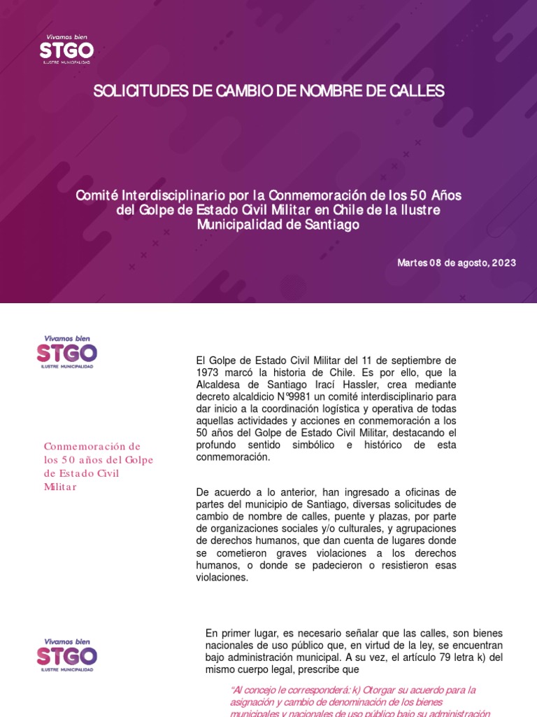 Solicitudes De Cambio De Nombre De Calles Pdf Chile Gobierno